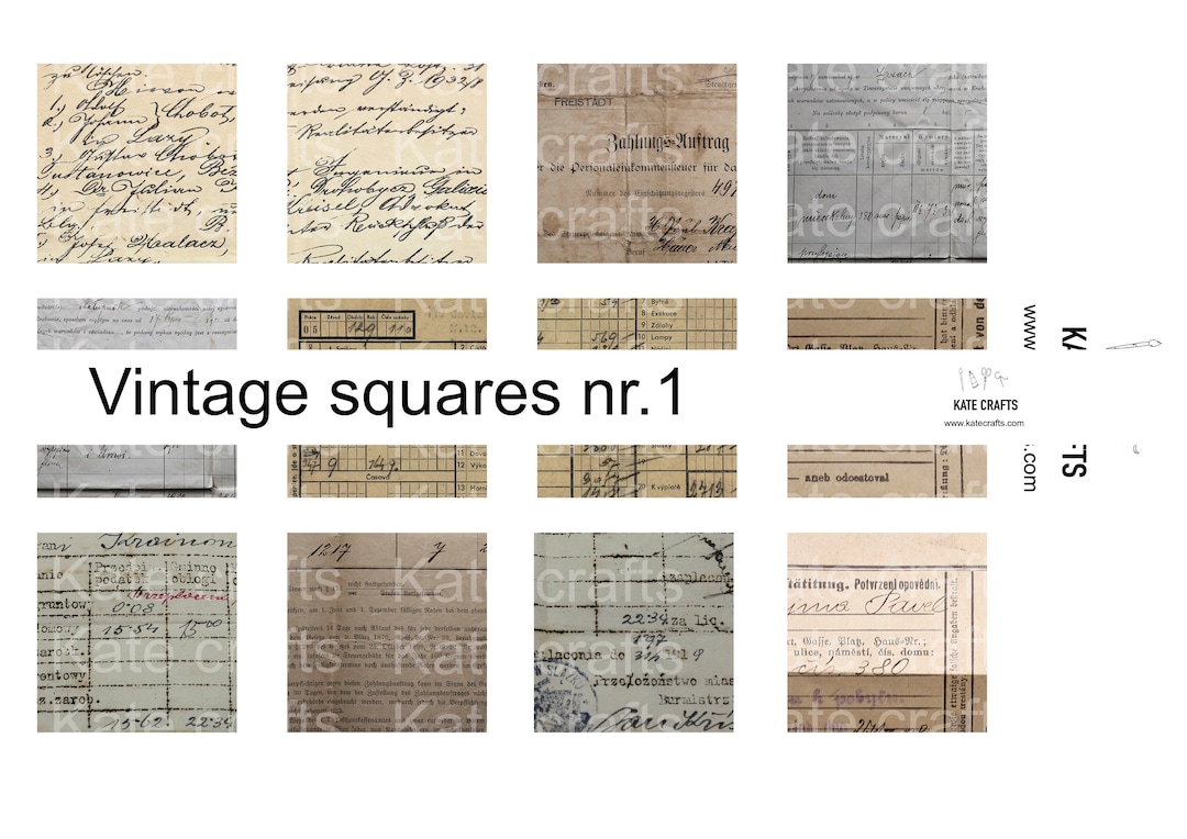 Set of 12 Vintage Squares , Vintage Ephemera, Digital Printable, Junk ...