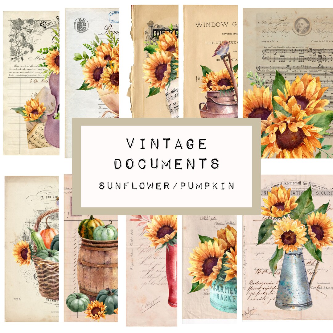 SUNFLOWER PUMPKIN Decorated Vintage Docs, Digital JUNK Journal ...