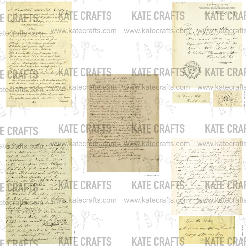 VINTAGE LETTERS and DOCUMENTS, Digital Junk Journal Printable, Journal ...