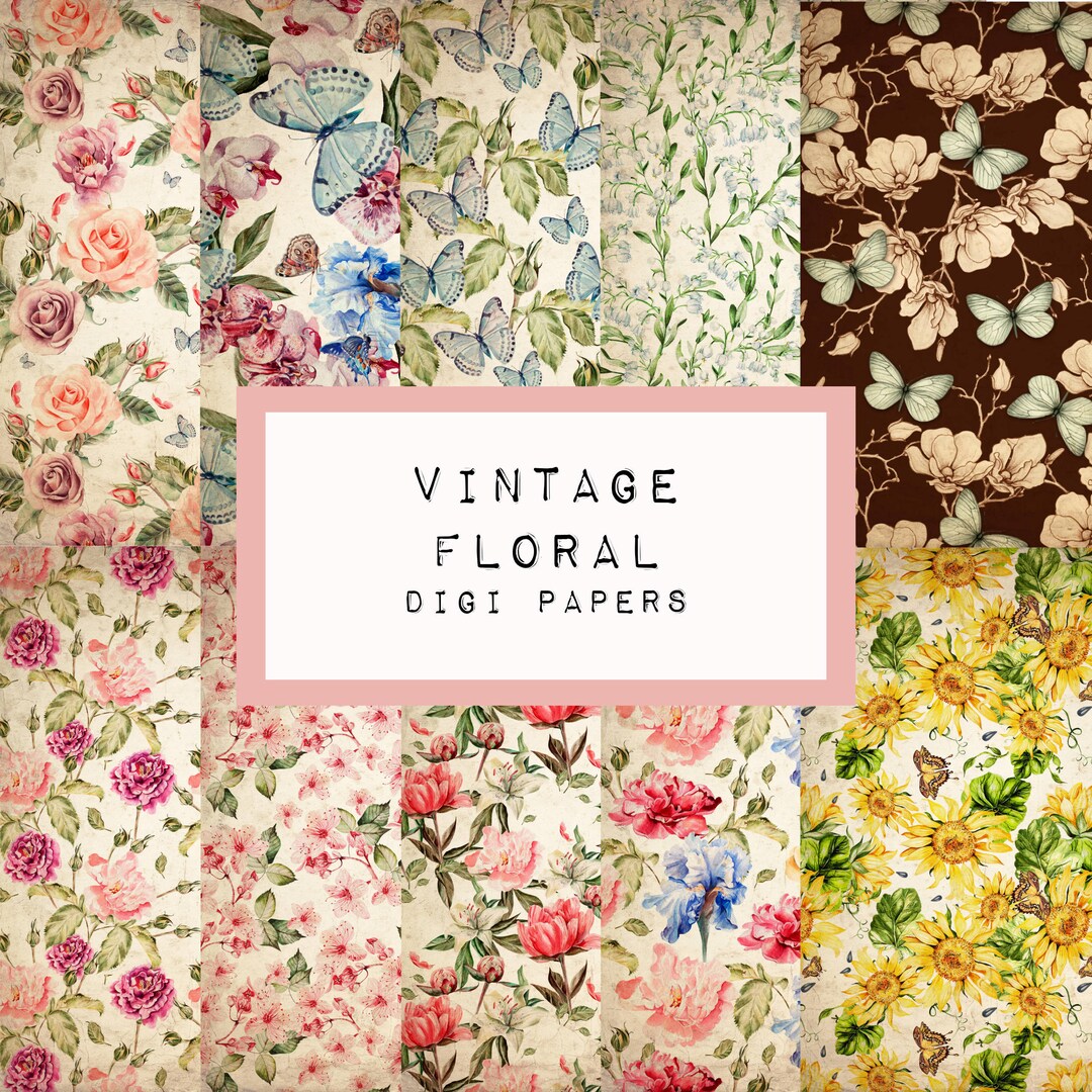 VINTAGE FLORAL Digi Papers, JUNK Journal Printable, Digital Download ...
