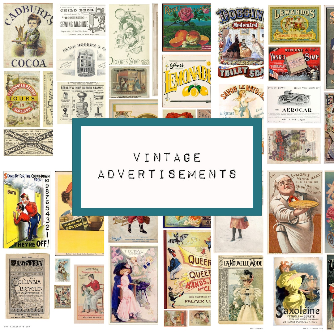 VINTAGE ADVERTISEMENTS 12 Pages, Digital Junk Journal Printable ...