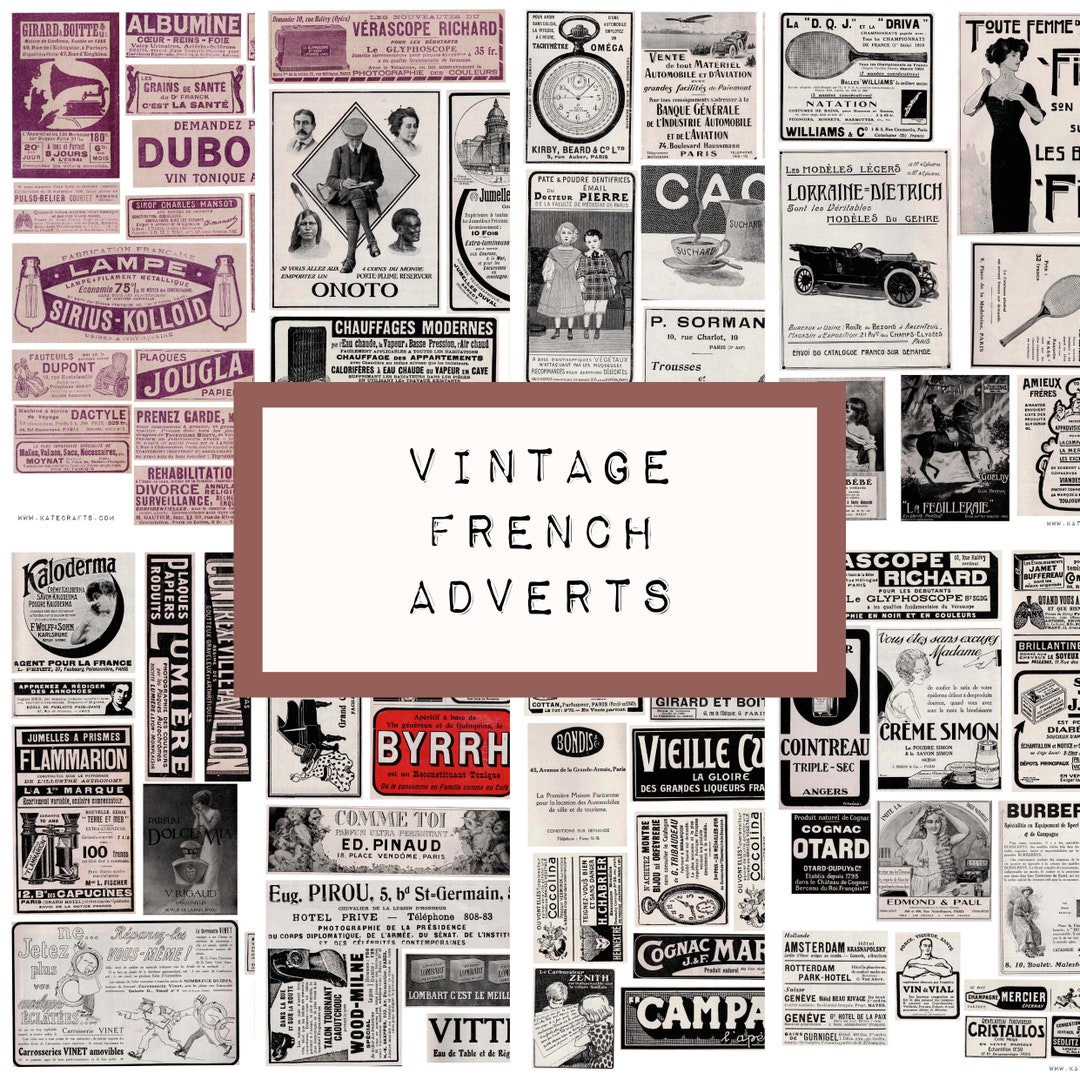 ORIGINAL Vintage FRENCH Advertisements 8 Pages , Digital JUNK Journal ...