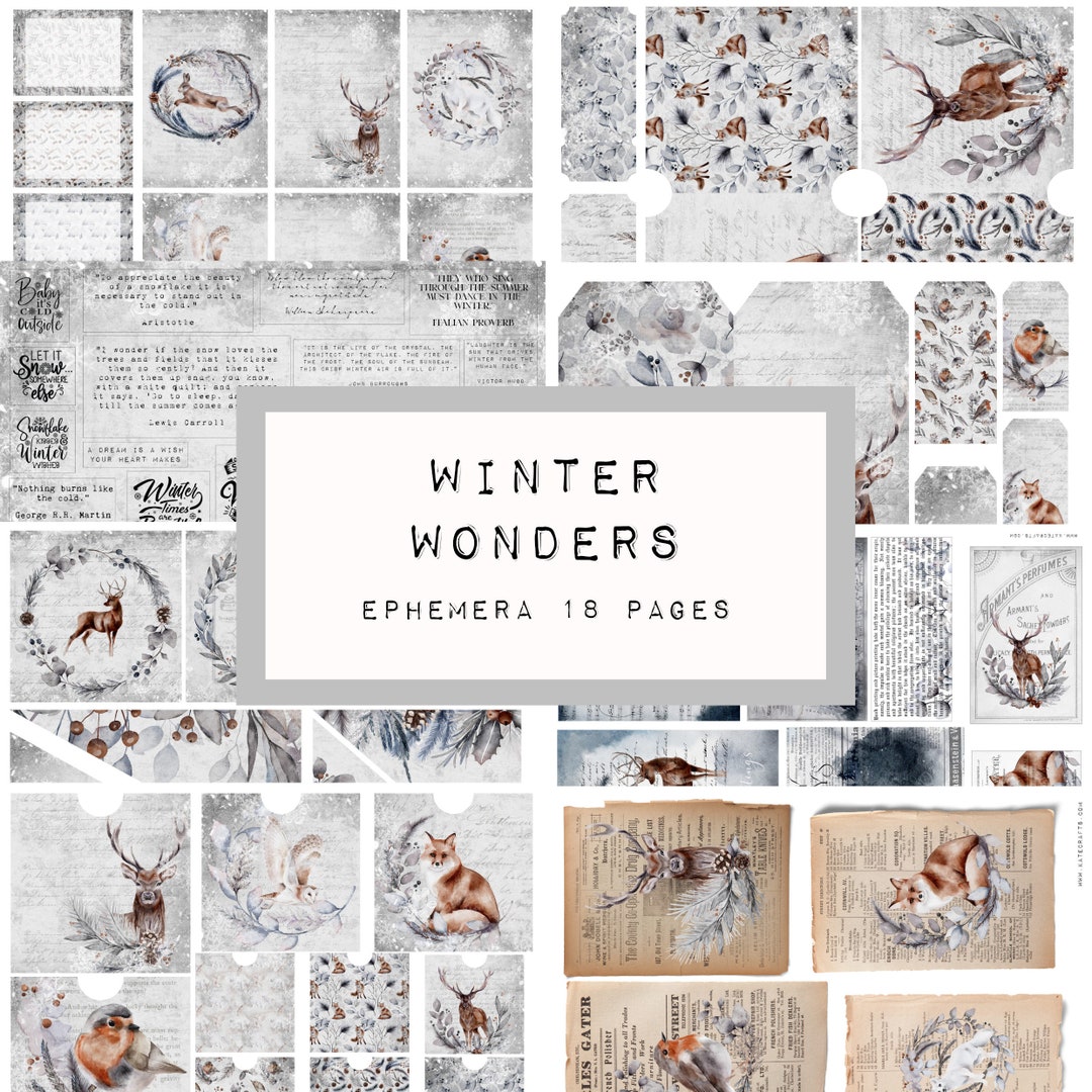 WINTER WONDERS 18 Ephemera Pages, JUNK Journal Printable, Journal ...