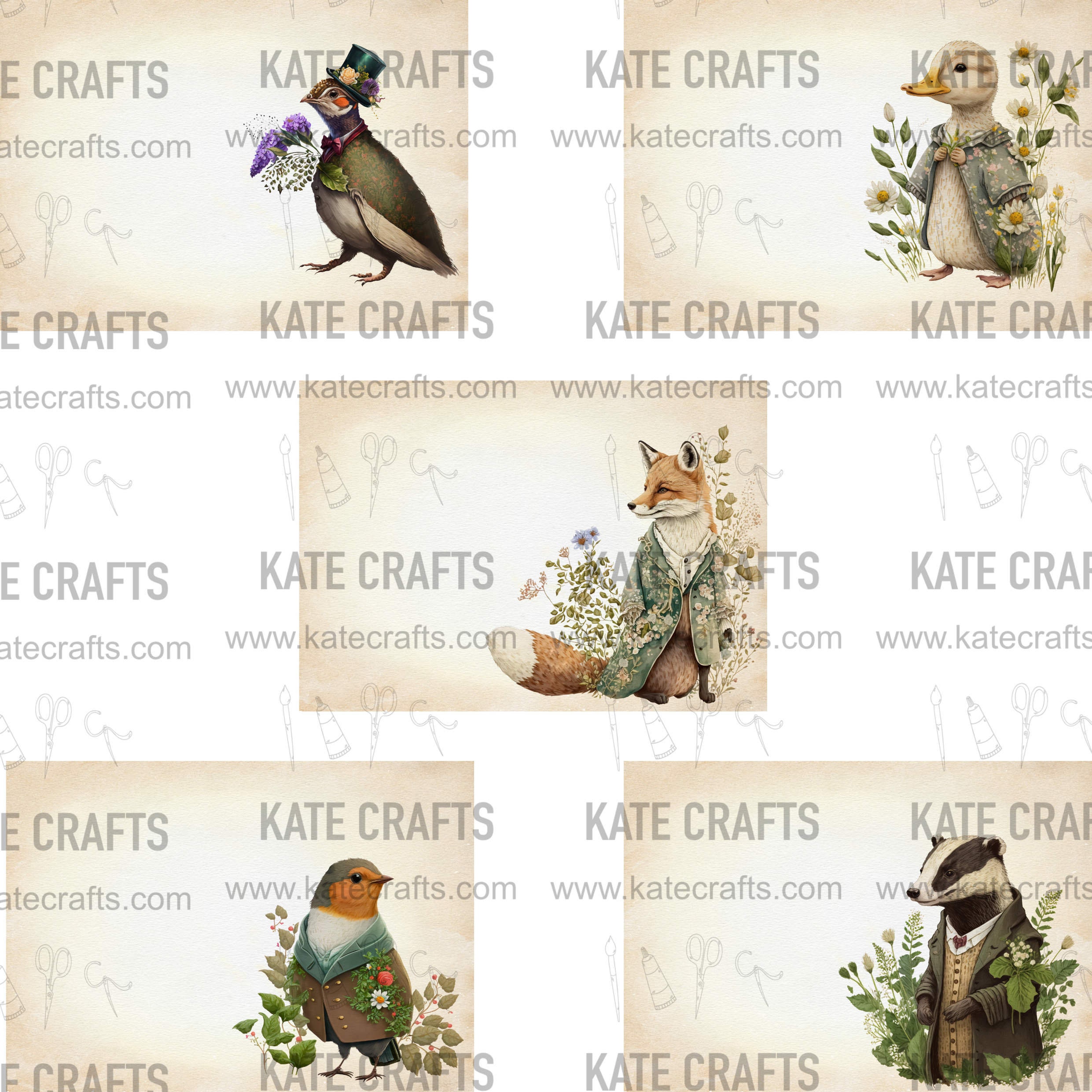 Well DRESSED ANIMALS 10 Journal Pages, Digital Junk Journal Printable ...