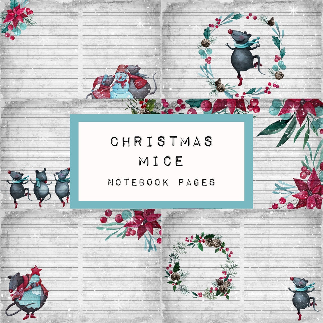 CHRISTMAS MICE 6 Notebook Pages, Digital Download, Christmas Printable ...