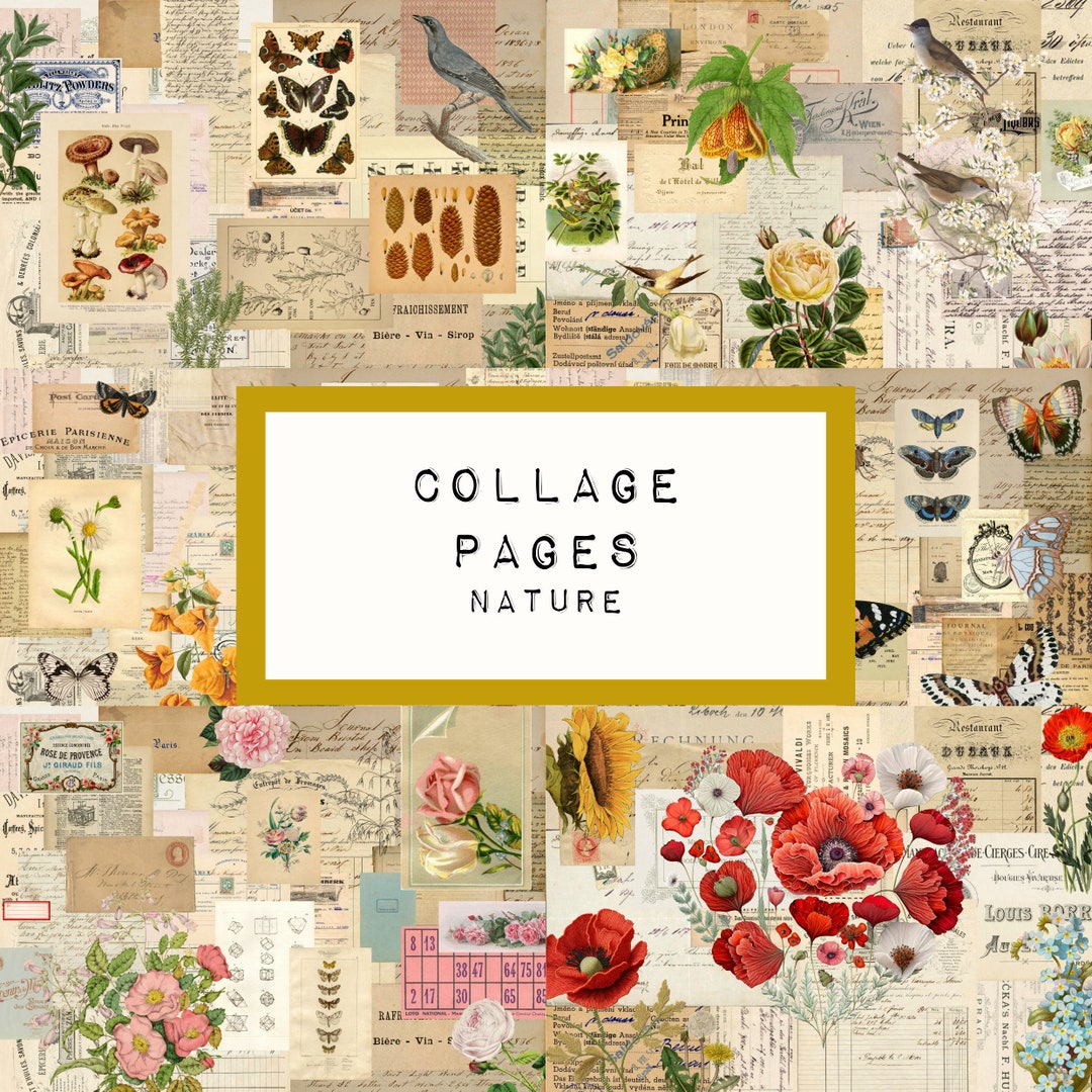COLLAGE PAGES Nature, 6 Pages, Digital JUNK Journal Printable, Ephemera ...