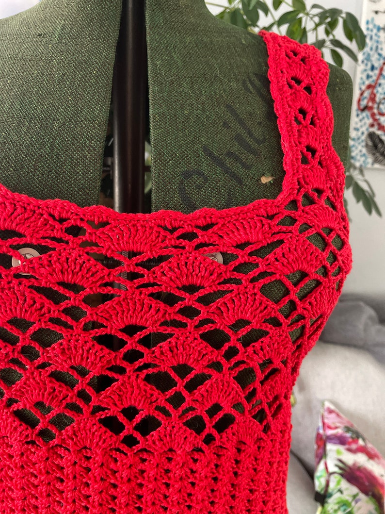 Handmade Red Crochet Lace Dress: 100% Cotton, UK Size 10/12 - Etsy