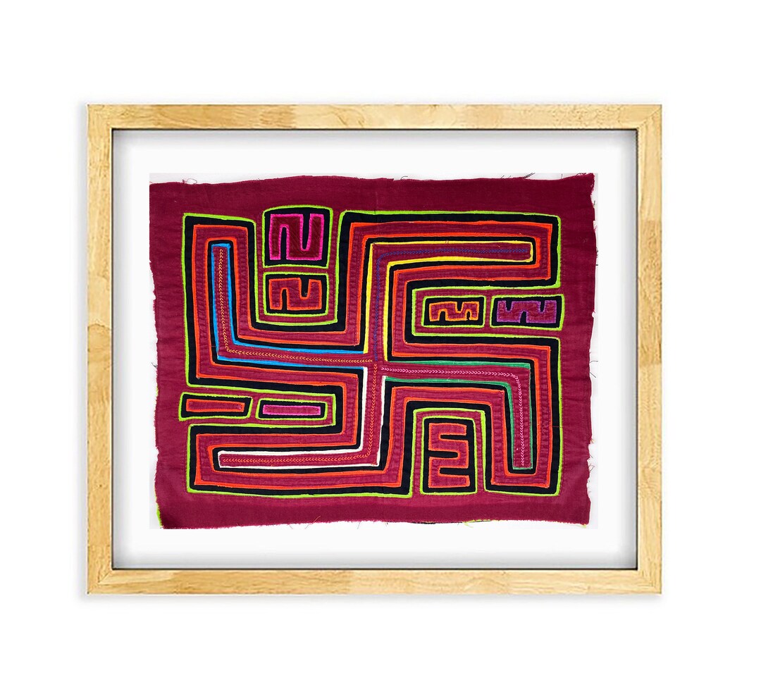 Handcrafted Indigenous Unframed Mola Quilt, Latin American Abstract ...