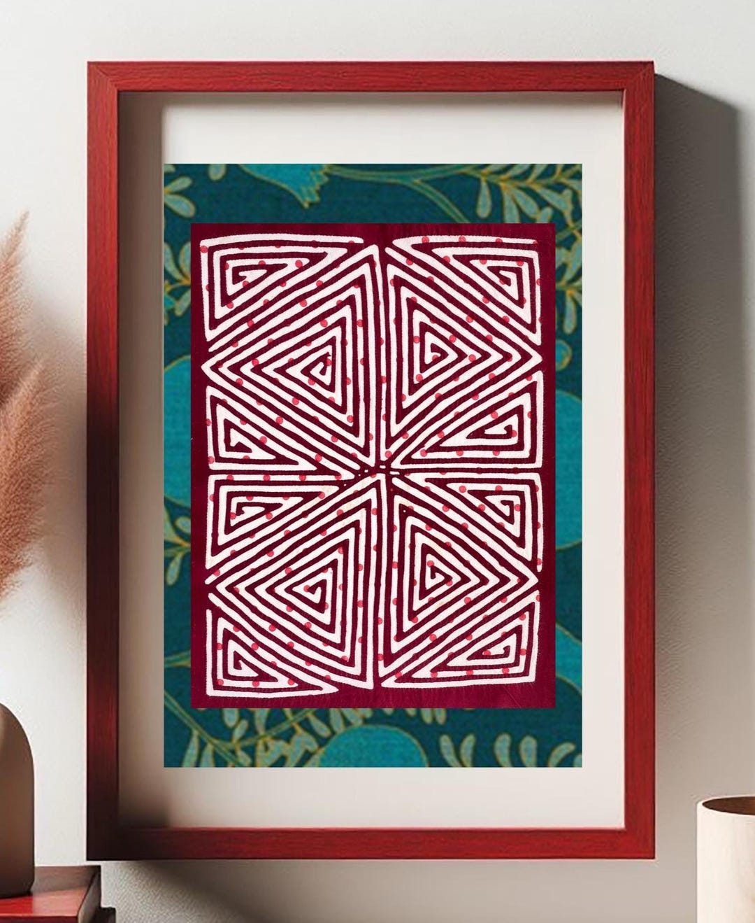 Vintage Kuna Mola Panel: Bicolor Geometric Textile Art, Panama Colombia ...