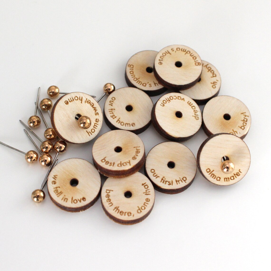 12 Mini Wood Custom Colored Map Pins Map Markers Push Pins - Etsy