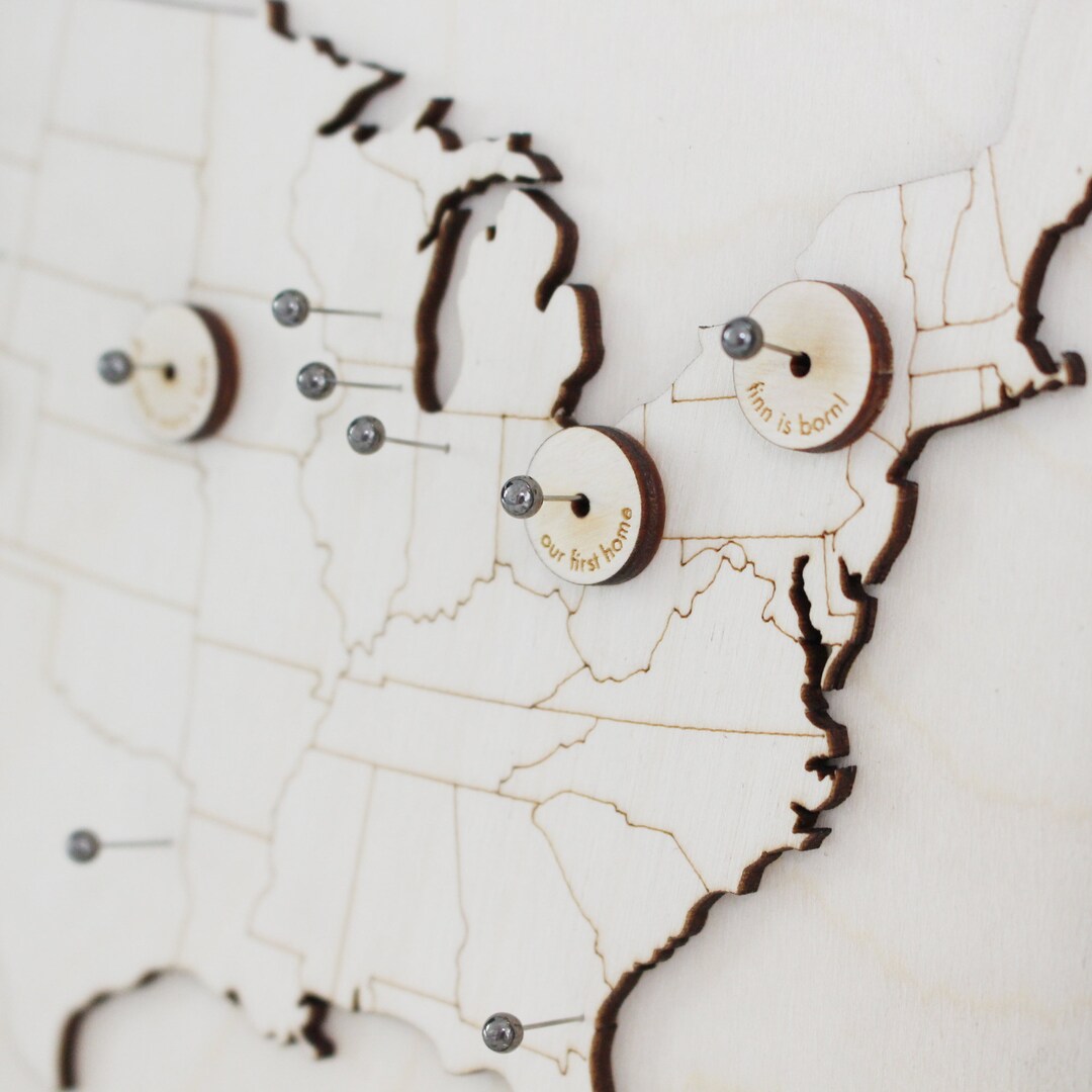 12 Mini Wood Custom Colored Map Pins, Map Markers, Push Pins ...