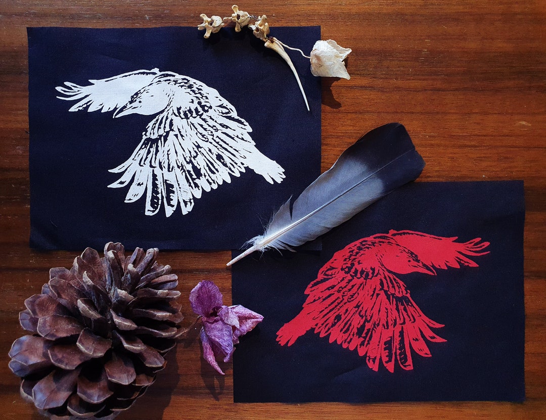 Sew-on Patch ALBINO CROW : White/red/gold -raven,wildlife,crust Punk ...