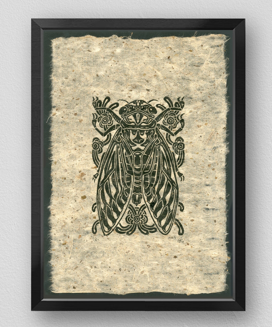 Art Print: CICADA Guardian - Original Lino-cut Edition ~insect ...