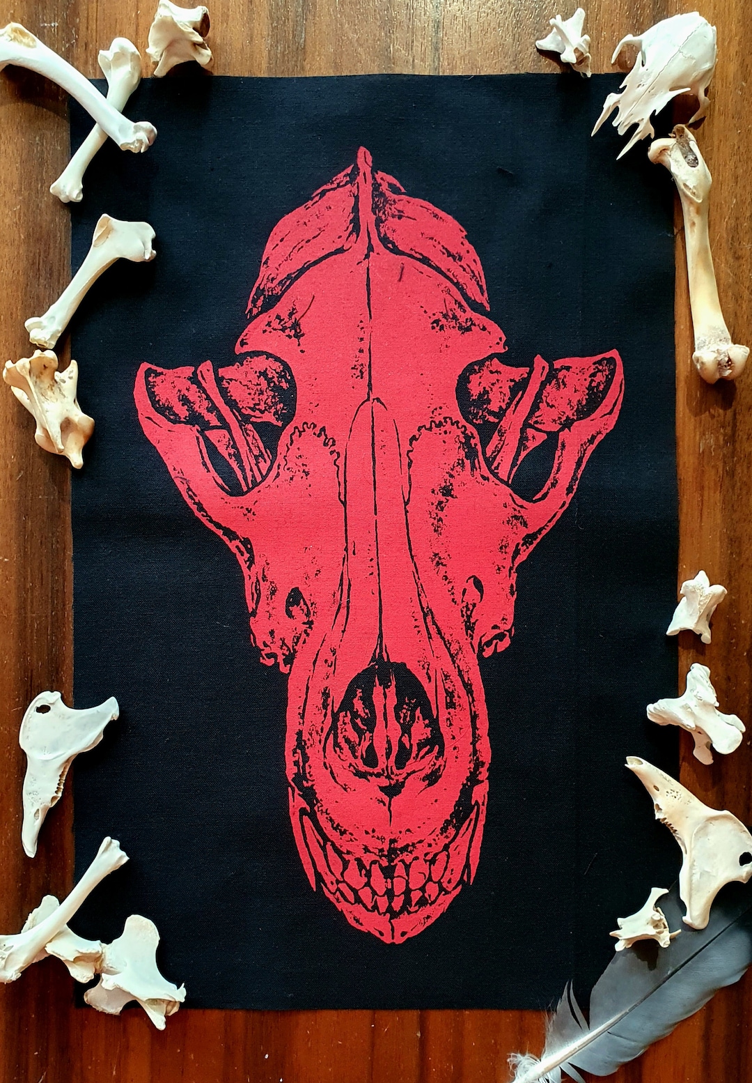 Sew-on Back-patch ~ WOLF SKULL ~ Punk Fashion, Hand Printed Lightweight ...