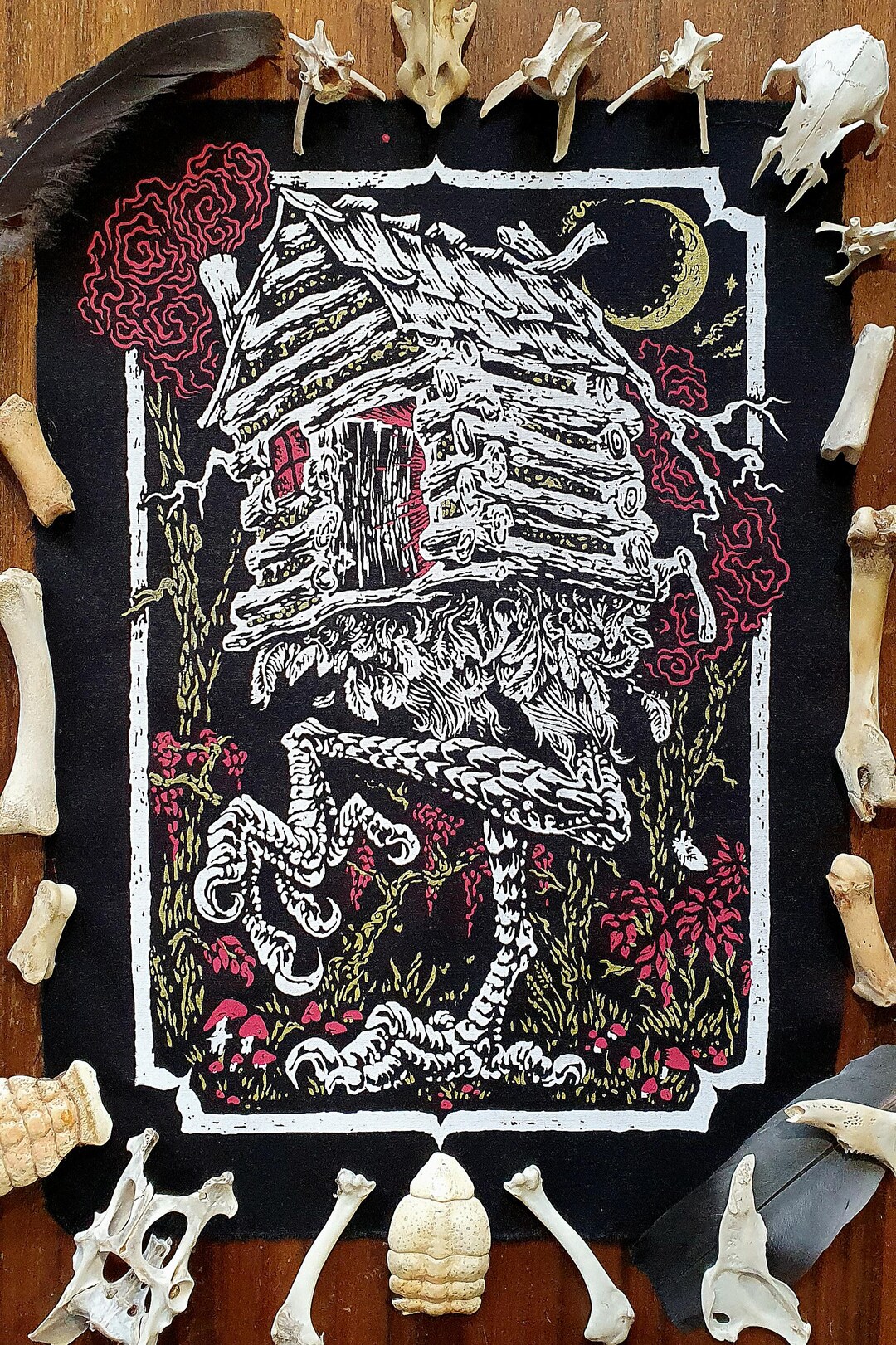 Sew-on Back-Patch ~ BABA YAGA ~ Punk fashion, Hand printed lightweight ...