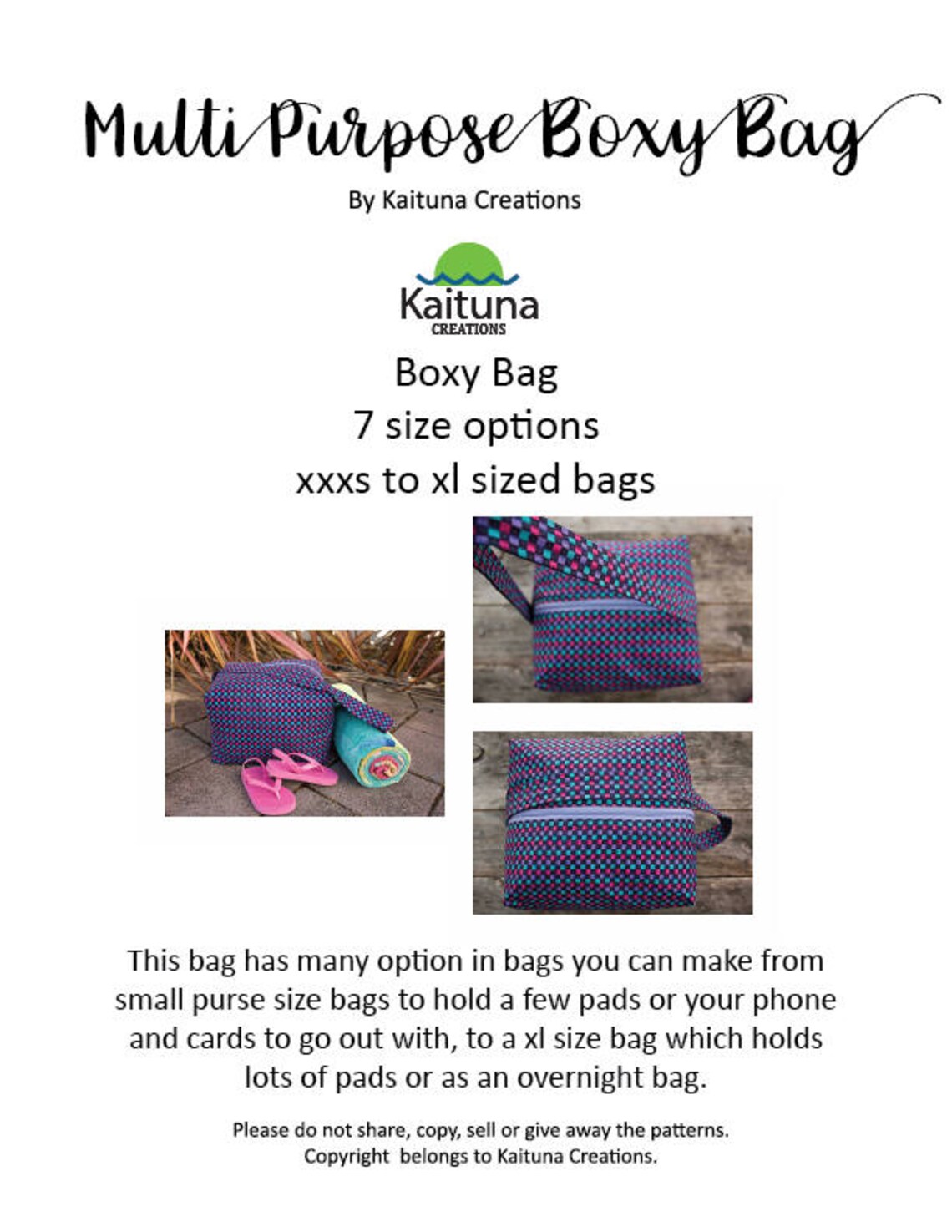 Boxy Bag 7 Sizes in Pattern Set PDF Bag Pattern Set Kaituna - Etsy