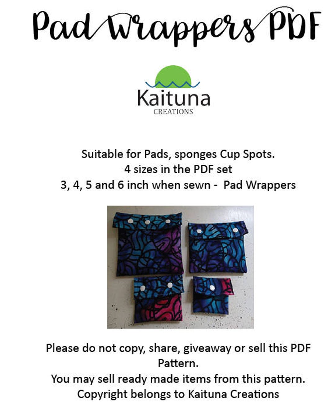 Pad Wrappers, Set of 4 Patterns, PDF Pad Pattern Set, Kaituna Creations ...