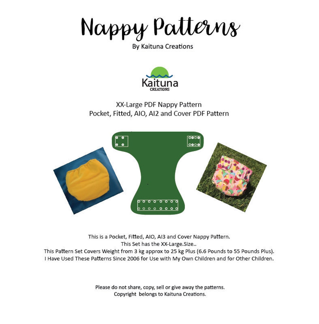 Xx-large Nappy Pattern, PDF Multi Nappy Pattern Set, Kaituna Creations ...
