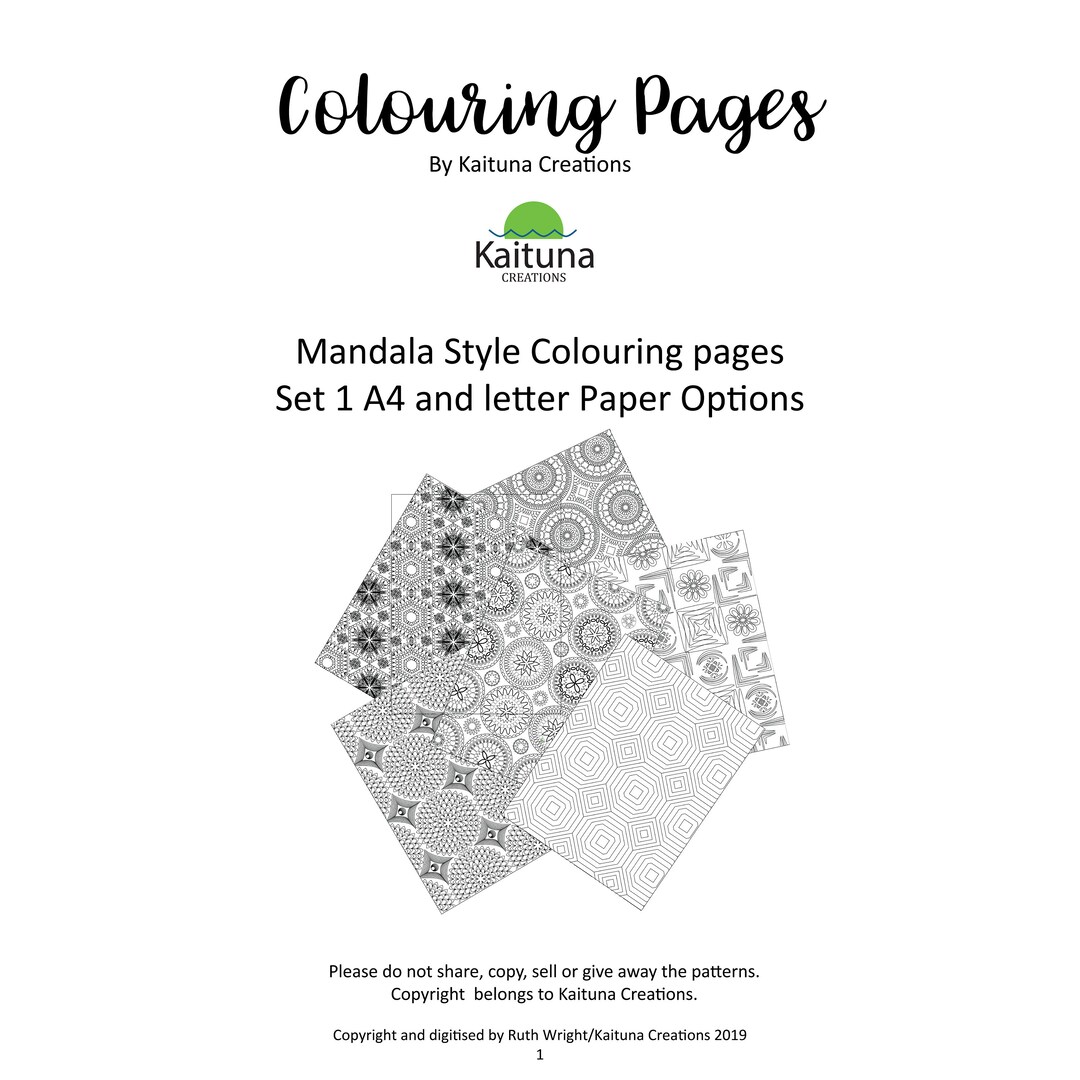 Mandala Style Colouring in Pages, 6 Pages in PDF Set, PDF Set, Kaituna ...
