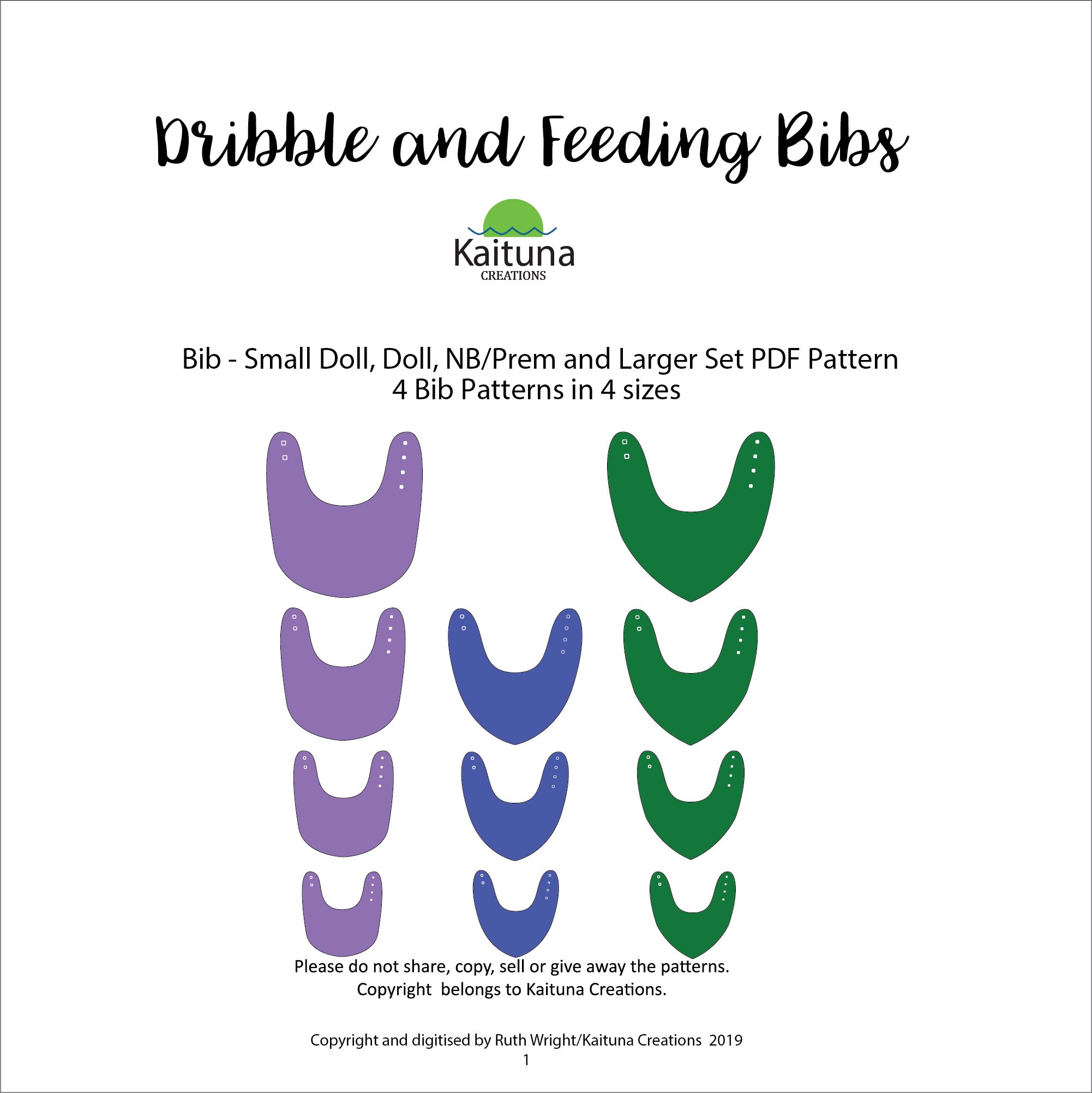 Small Doll, Doll, Prem and Bigger Size Bib Patterns, PDF, 12 Bib PDF ...