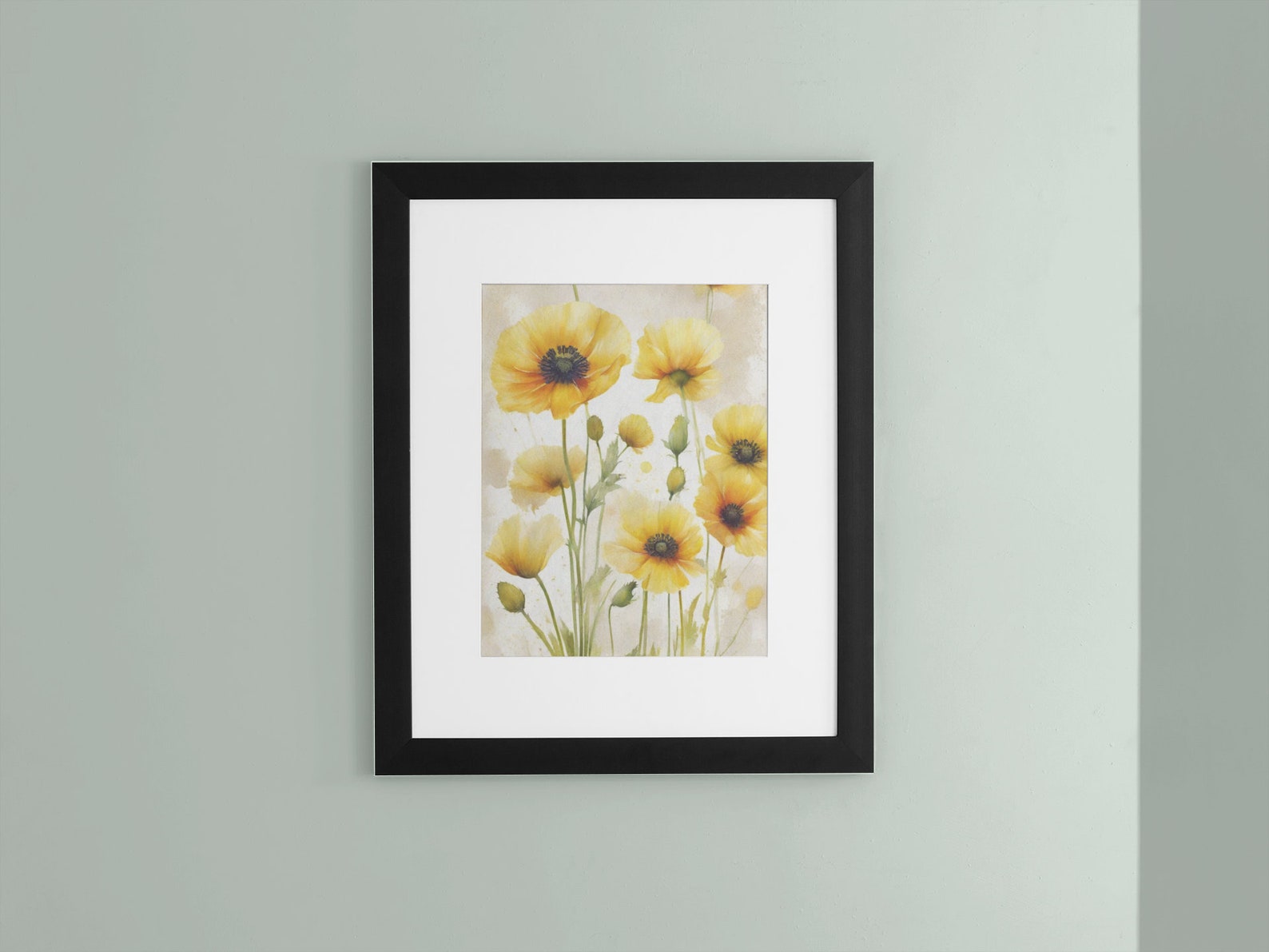 Yellow Wild Flowers Digital Art Print, Abstract Floral Print ...