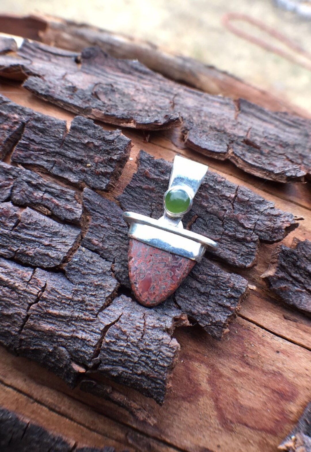 Petrified Dinosaur Bone Bullet Pendant Freeform With Small Round Jade ...