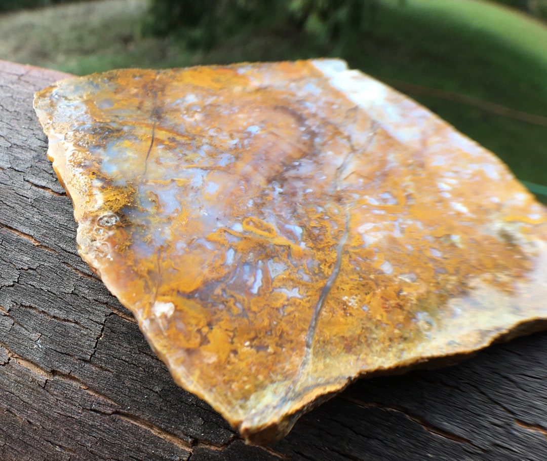 Orange Moss Agate Slab White Fortification With Small Bands Stone for Jewelry Wire Wrap or ...