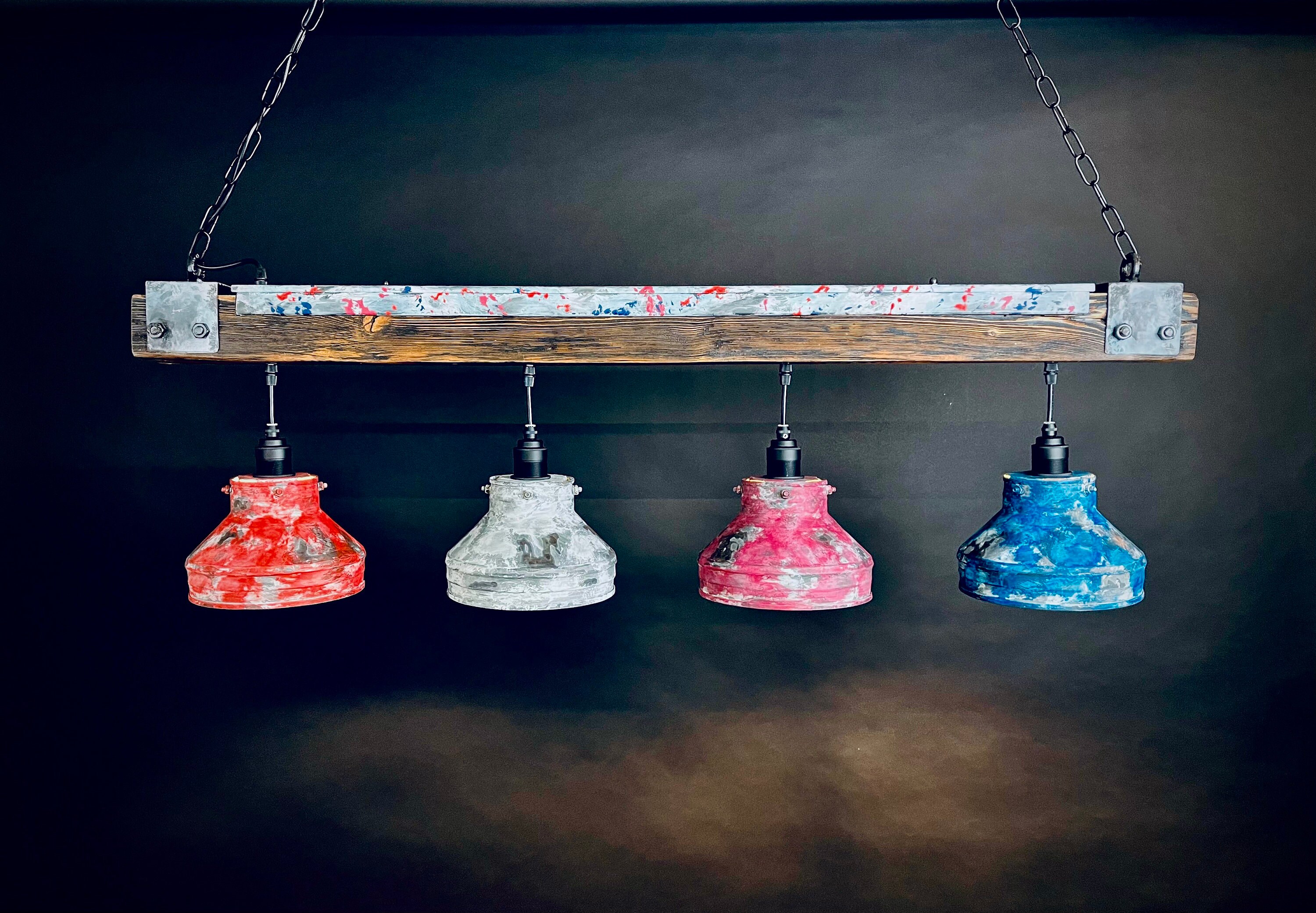 Reclaimed Wood Beam Chandelier: Rustic Industrial Farmhouse Lighting - Etsy