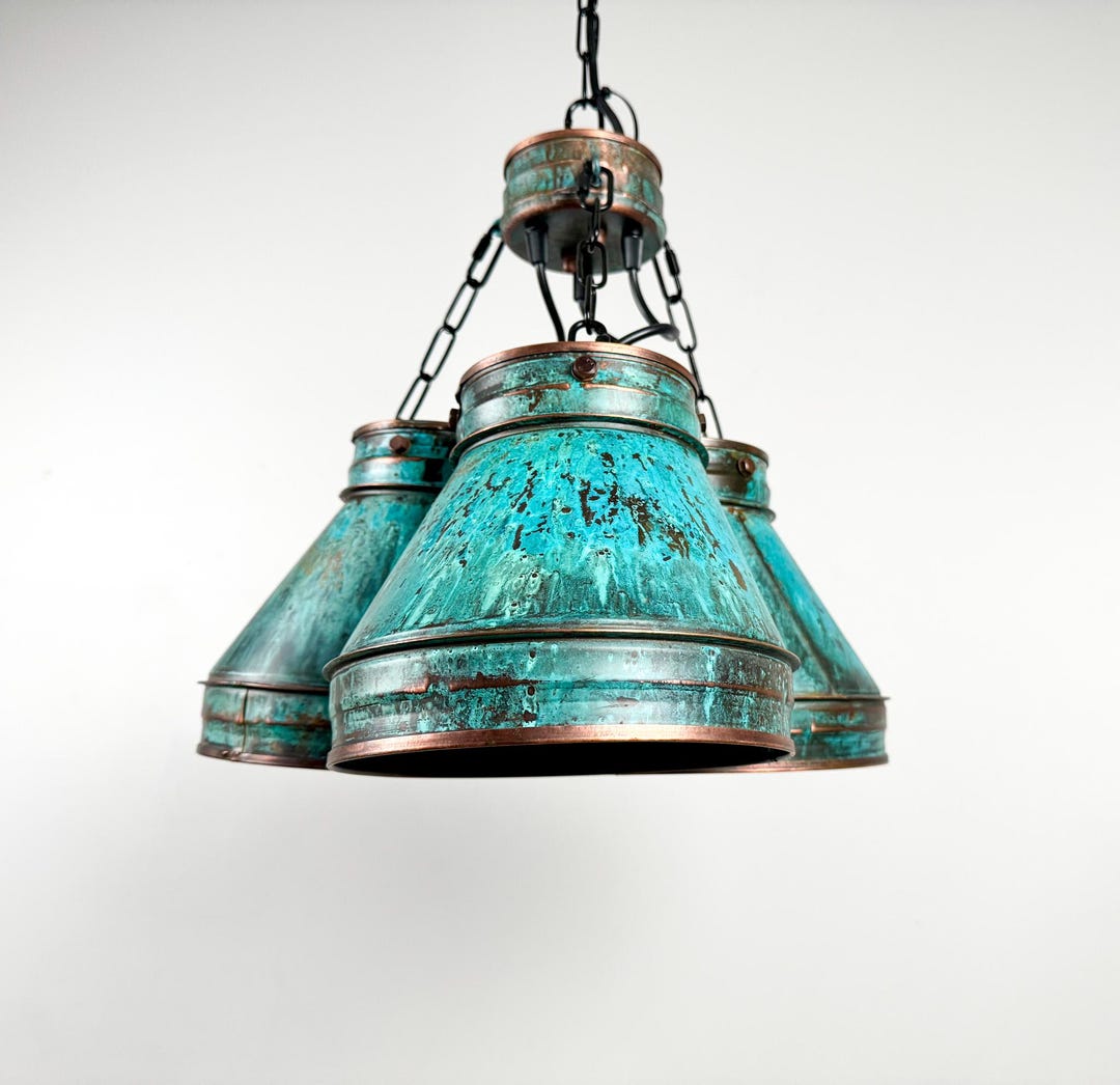 Industrial Lighting , Copper Lamp ,patina Light Fixture ,triple ...