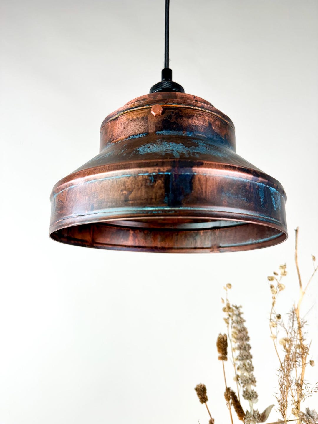 Industrial Patina Copper Pendant Light Fixture Handcrafted Rustic ...