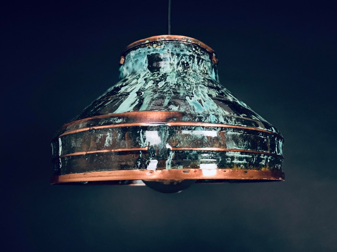 Industrial Patina Copper Pendant Light Fixture Handcrafted Rustic ...