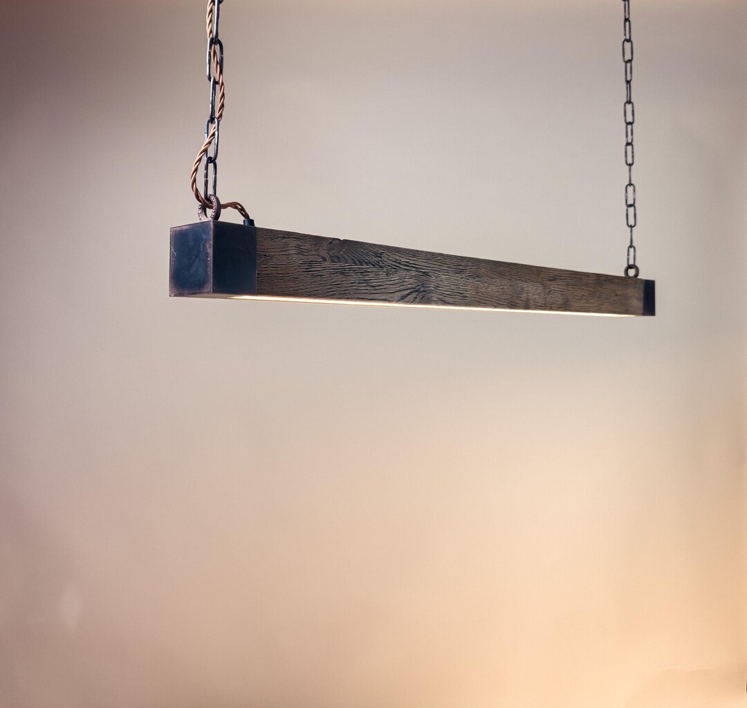 Handmade Oak Wood LED Pendant Light, Rustic Farmhouse Chandelier - Etsy