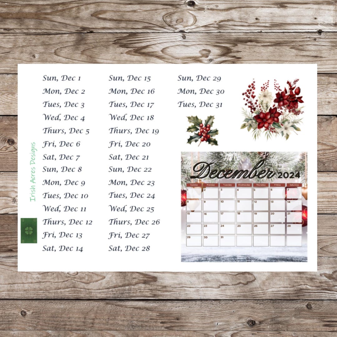 December 2024 Dates Journaling Sticker Sheet - Etsy