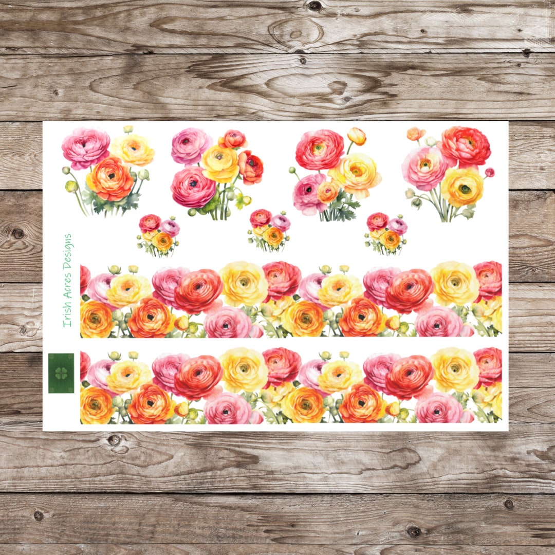 Ranunculus Summer Floral Border Deco Planner Stickers - Etsy
