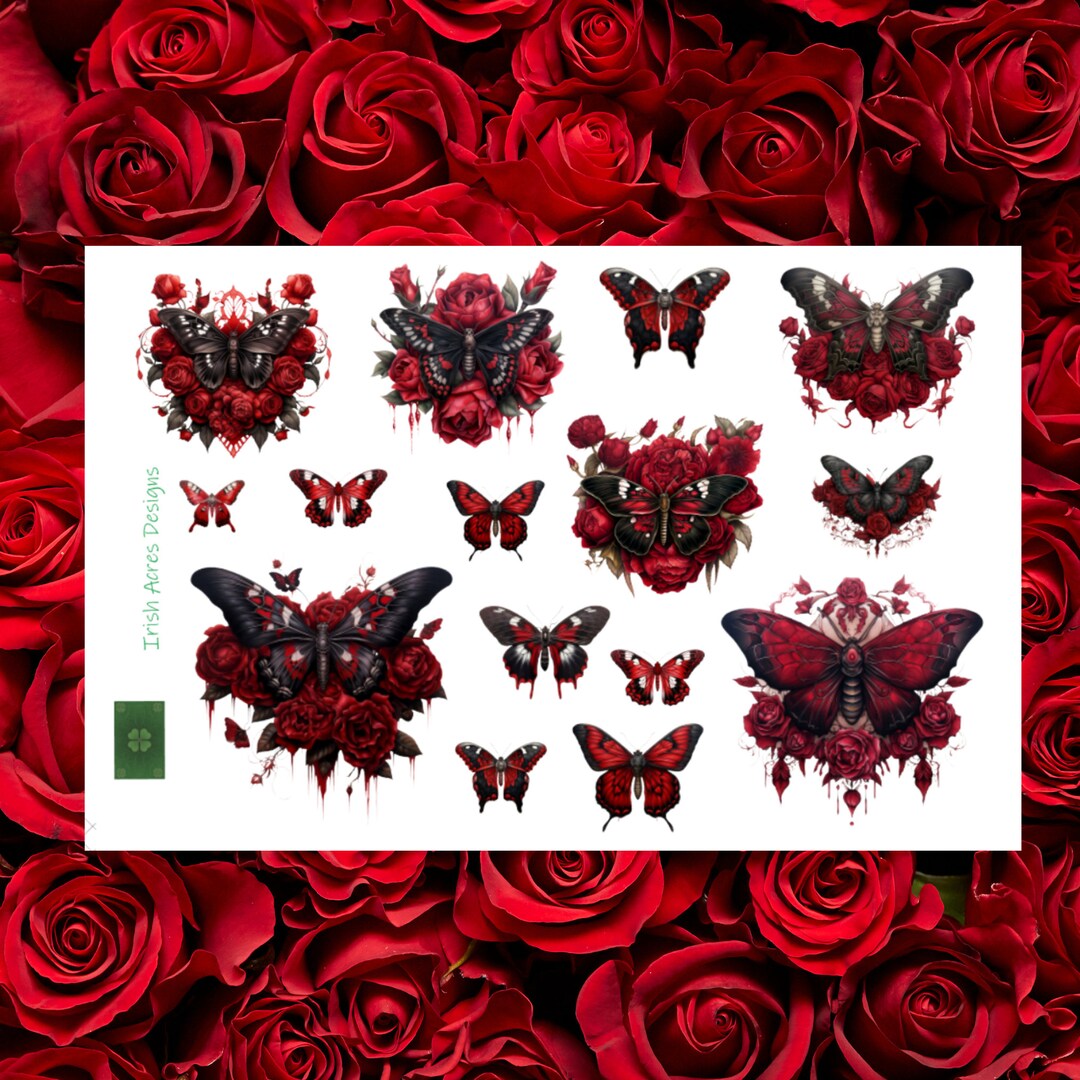 Red Moth Gothic Roses Deco Planner Stickers - Etsy