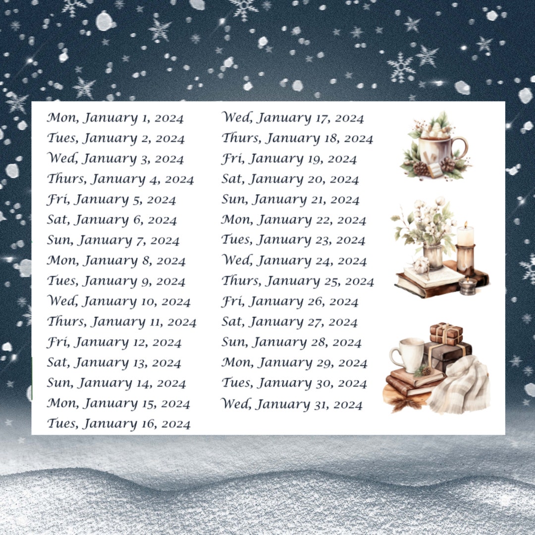 January 2024 Dates Journaling Sticker Sheet - Etsy