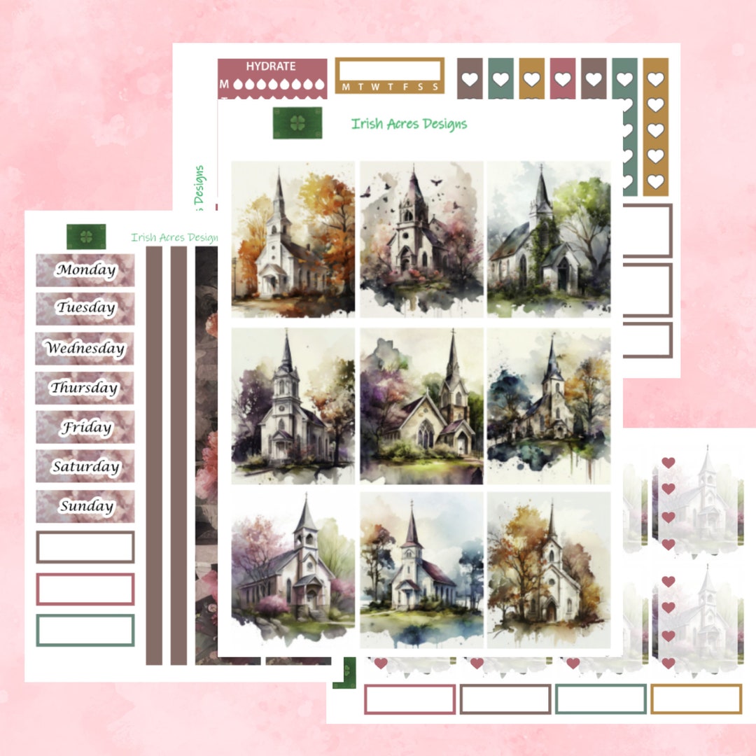 Watercolor Churches Planner Sticker Kit - Etsy