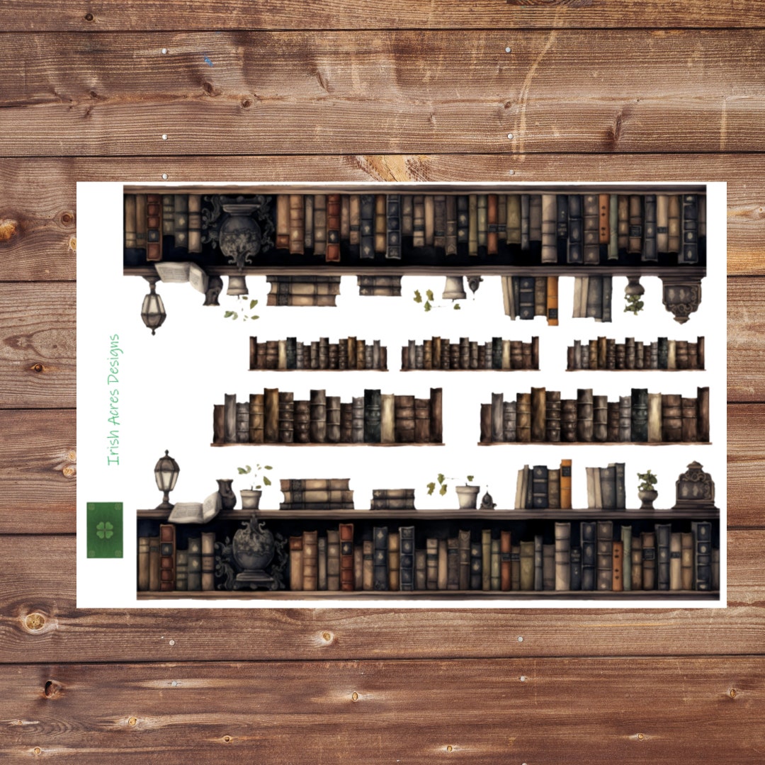 Vintage Bookshelf Border Deco Planner Stickers - Etsy