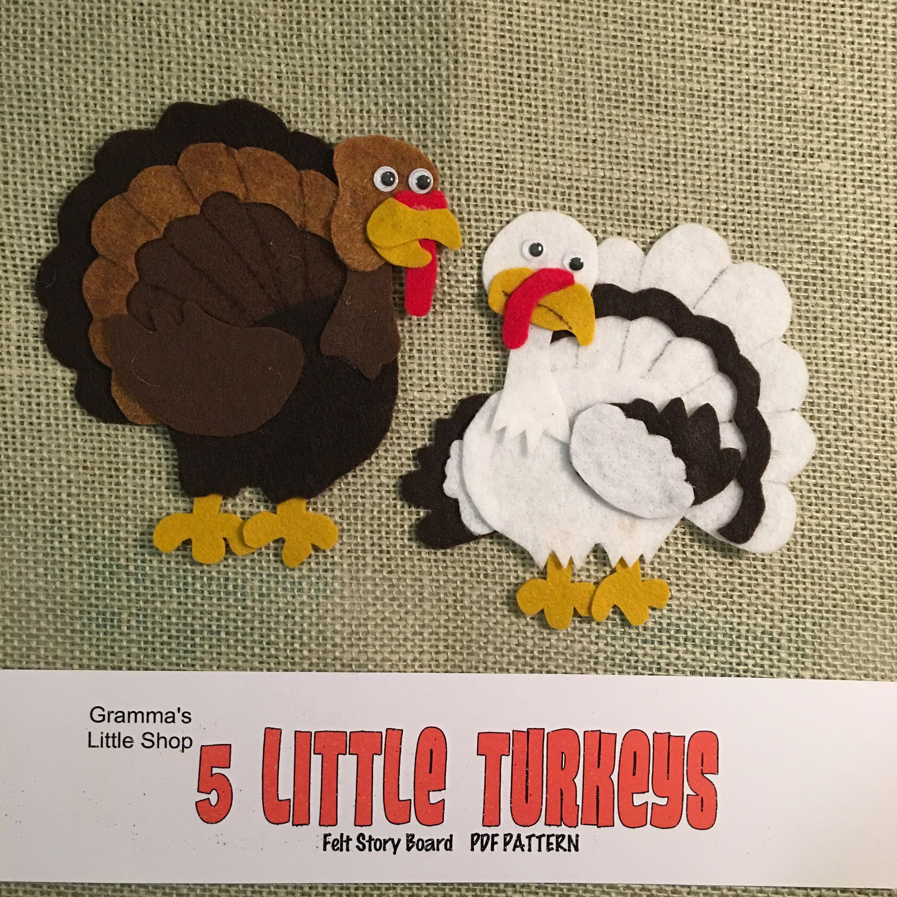 5 Little Turkeys Felt Pattern Thanksgiving Song for | Etsy