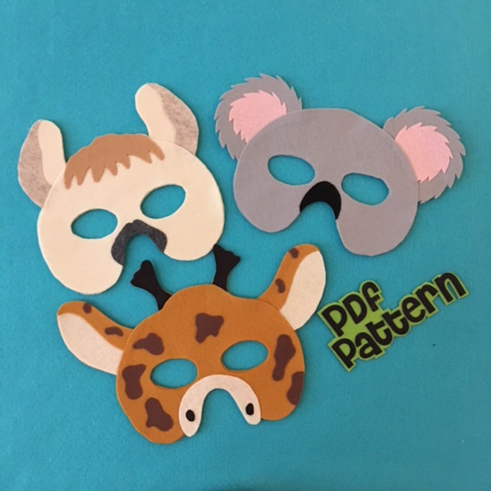 Llama Koala and Giraffe Masks Patterns for Pretend Play Zoo | Etsy