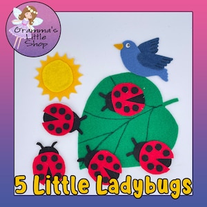 5 Little Ladybugs Felt Pattern - Rhymes Included to Create Your Own ...