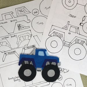 Felt Truck Pattern, Felt Vehicle Pattern, Dump Truck, Monster Truck ...