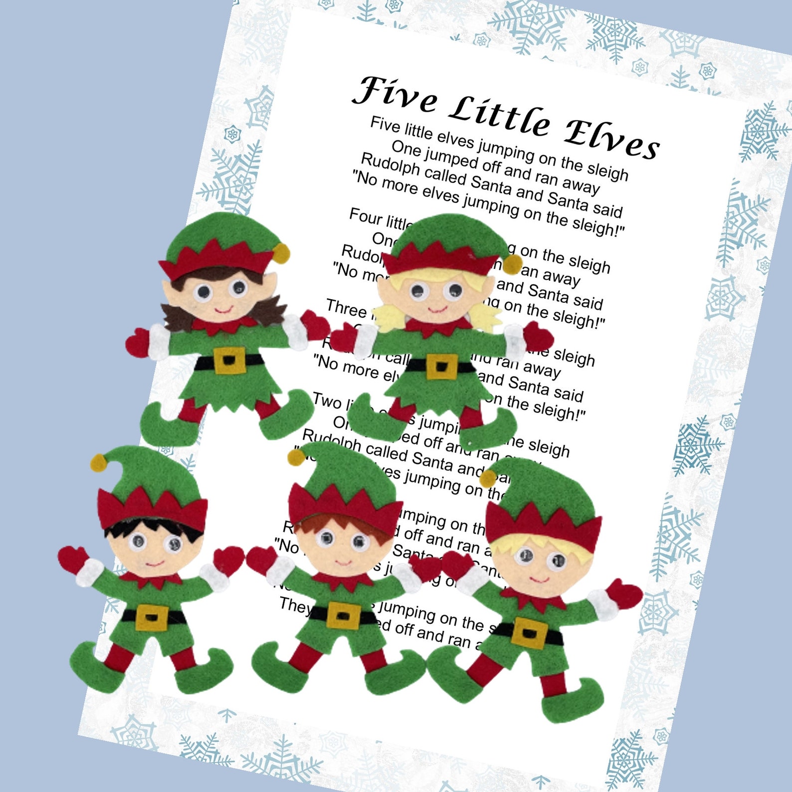 5 Little Elves Jumping on the Sleigh Felt Pattern Christmas | Etsy