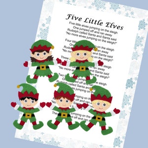 5 Little Elves Jumping on the Sleigh, Felt Pattern, Christmas Pattern ...