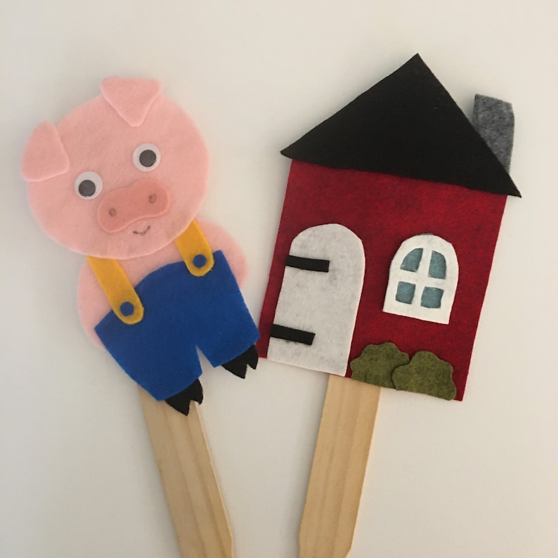 3 Little Pigs Stick Puppets Pattern, Felt Story Board (DIY Downloadable ...