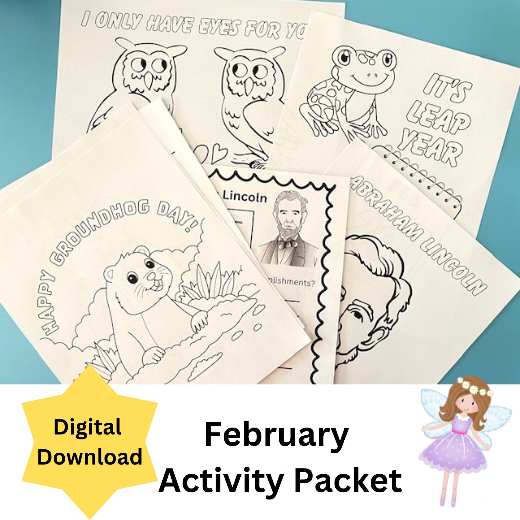 February Coloring Pages Activity Packet, Groundhog Day, Presidents Day ...