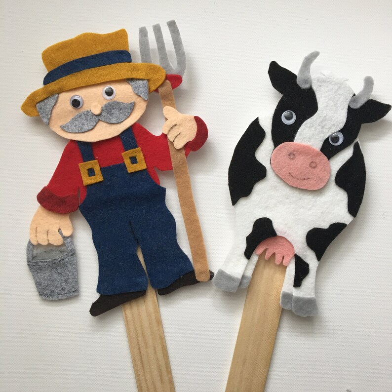 Old Macdonald Farm Animal Puppet Pattern, DIY Felt Stick Puppets ...