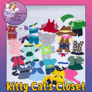 Kitty Cat and Her Closet Felt Pattern, Non Paper Doll Dress up Cat and ...
