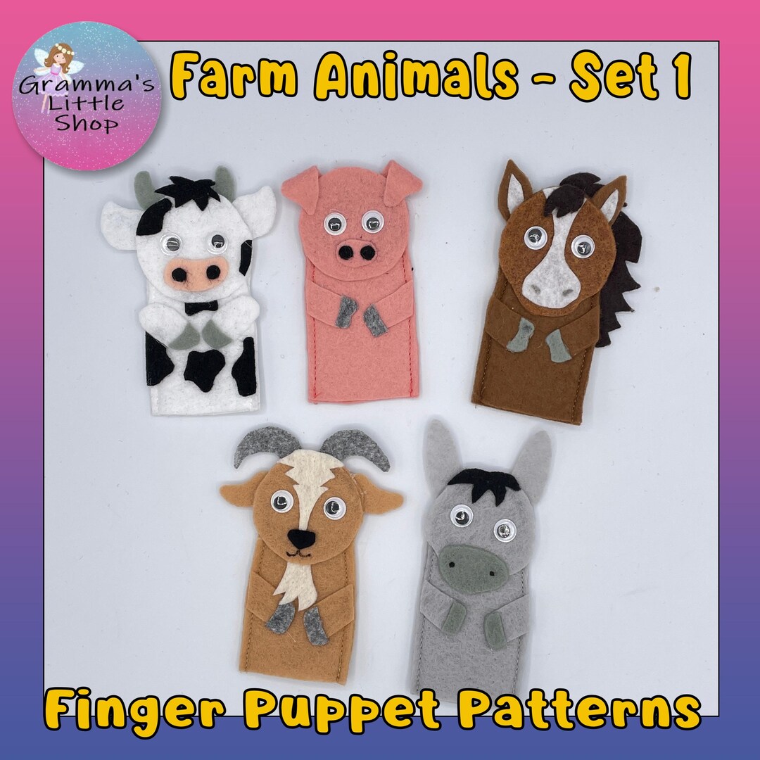 Farm Animal Finger Puppet Pattern, Farm Animal Templates for DIY Finger ...