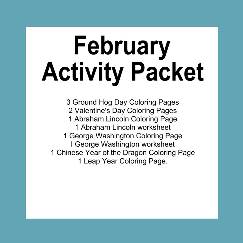 February Coloring Pages Activity Packet, Groundhog Day, Presidents Day ...